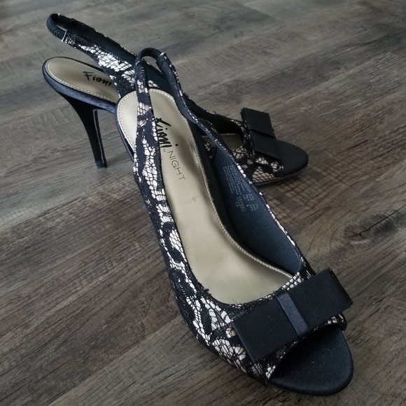 FIONI Clothing | Shoes | Fioni Black Lace Nude Bow Heels | Poshmark